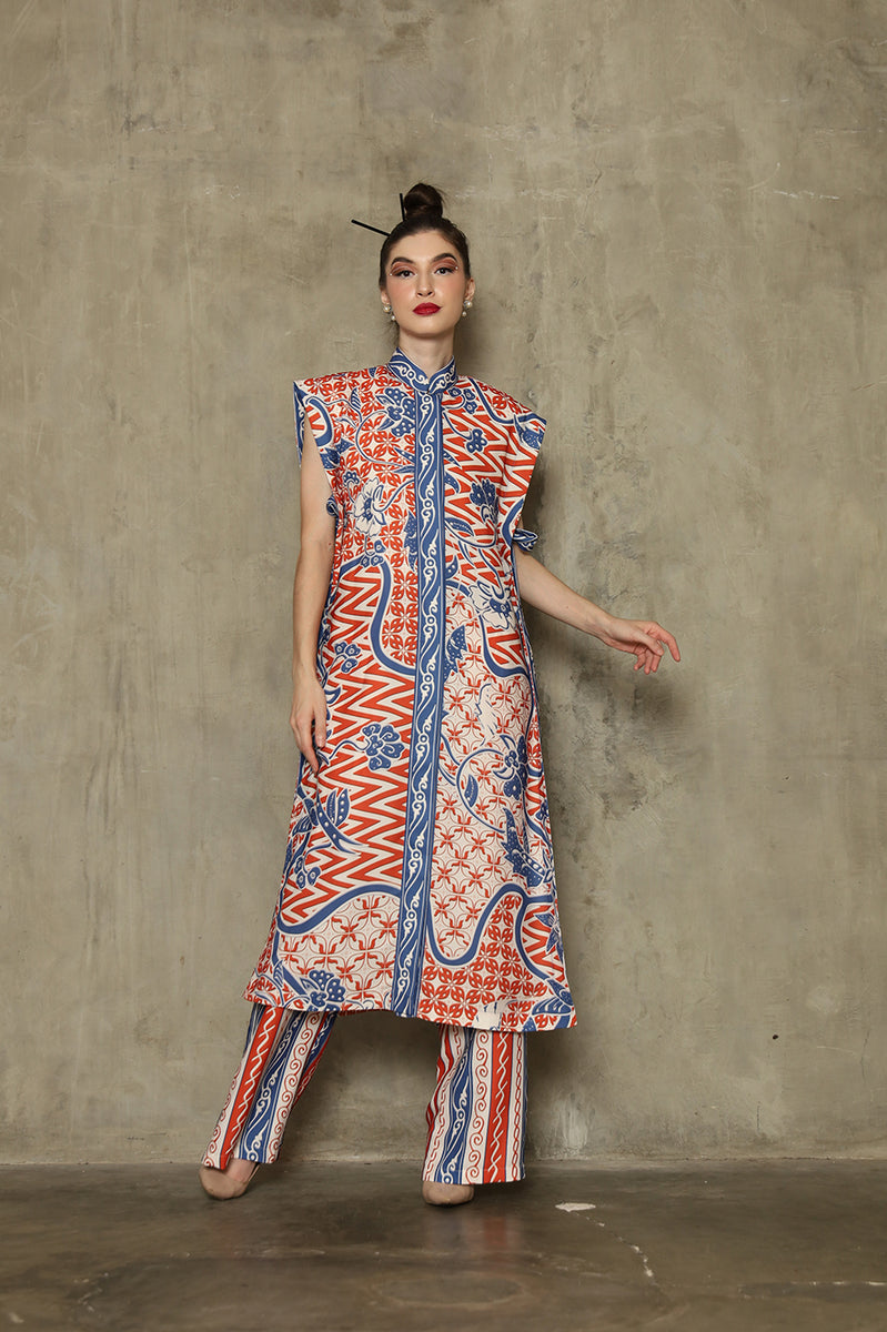 Blue Red Batik Vest Kimono – Kanzi Collection